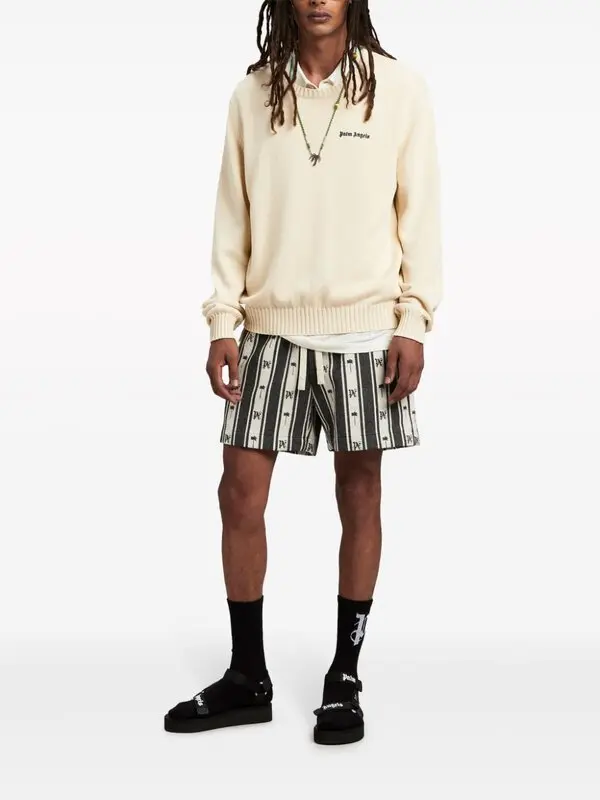Palm Angels Monogram-print Striped Shorts - Black
