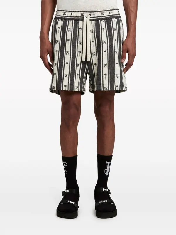Palm Angels Monogram-print Striped Shorts - Black
