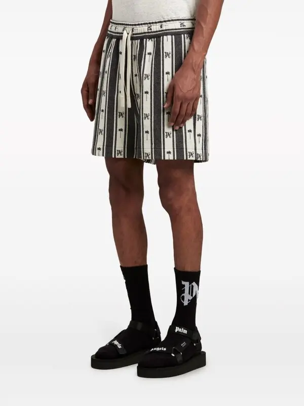 Palm Angels Monogram-print Striped Shorts - Black