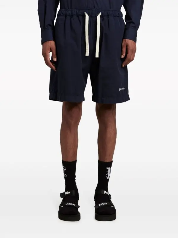 Palm Angels Logo-embroidered Bermuda Shorts - Blue