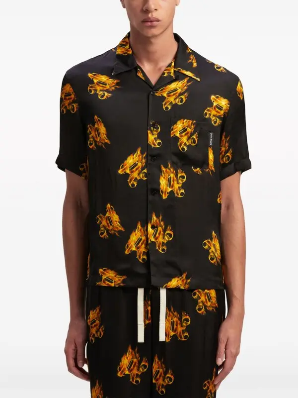 Palm Angels Burning Monogram-print Shirt - Black