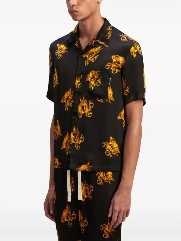 Palm Angels Burning Monogram-print Shirt - Black