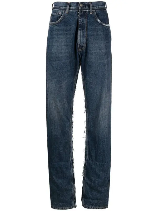 MAISON MARGIELA Logo-patch Ripped-detailing Wide-leg Jeans