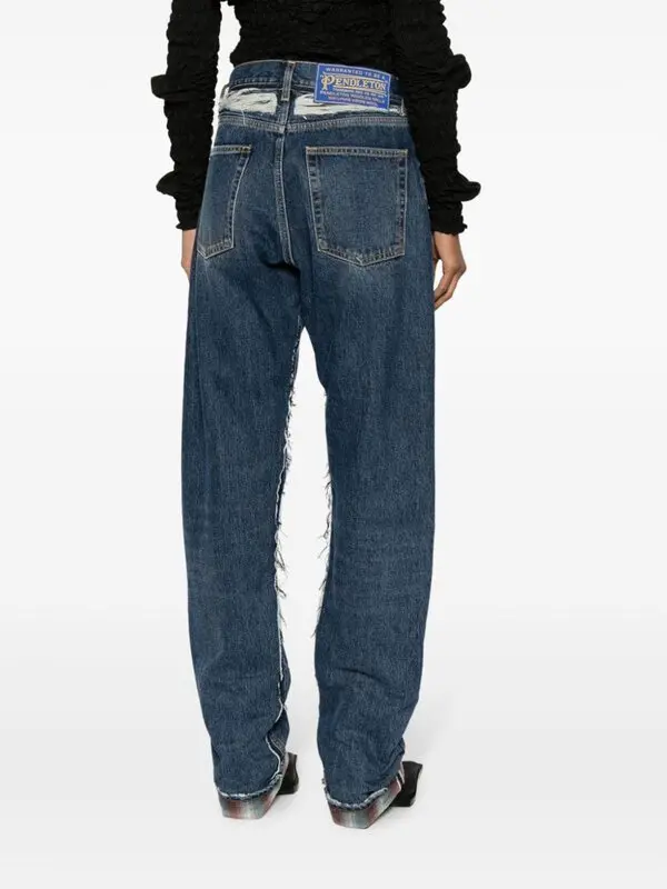 MAISON MARGIELA Logo-patch Ripped-detailing Wide-leg Jeans