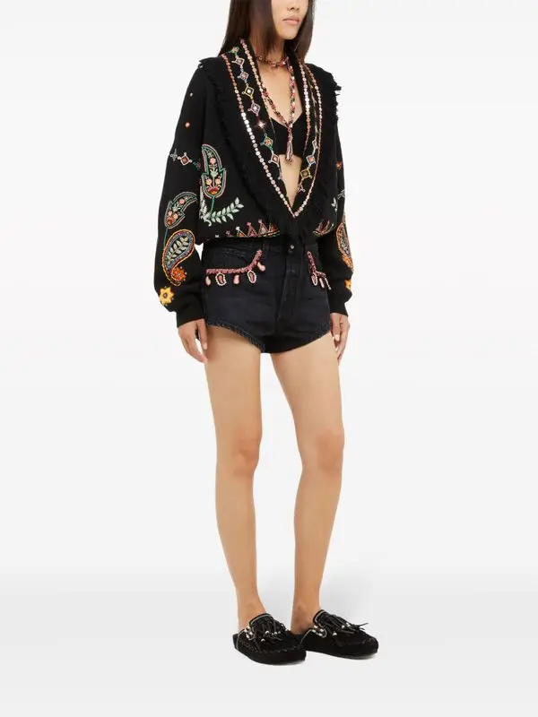 Alanui Embroidered Denim Shorts