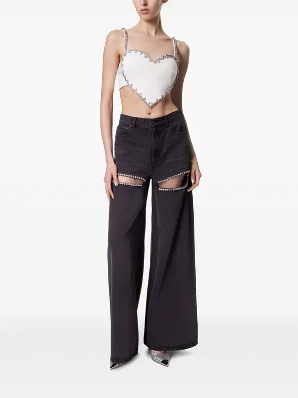 AREA Crystal-embellished Wide-leg Jeans - Black