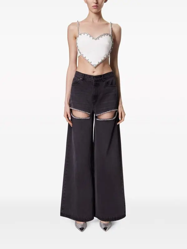 AREA Crystal-embellished Wide-leg Jeans - Black