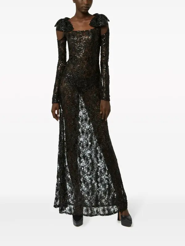 Nina Ricci Bow-embellished Lace Gown