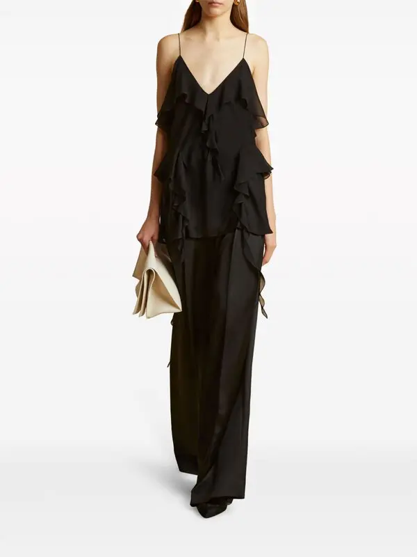 Khaite The Piet Ruffled Silk Top - Black
