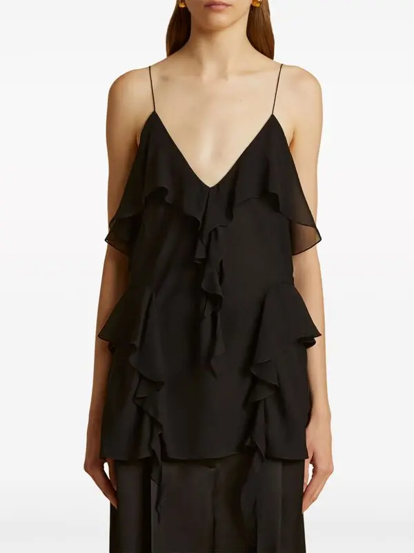 Khaite The Piet Ruffled Silk Top - Black