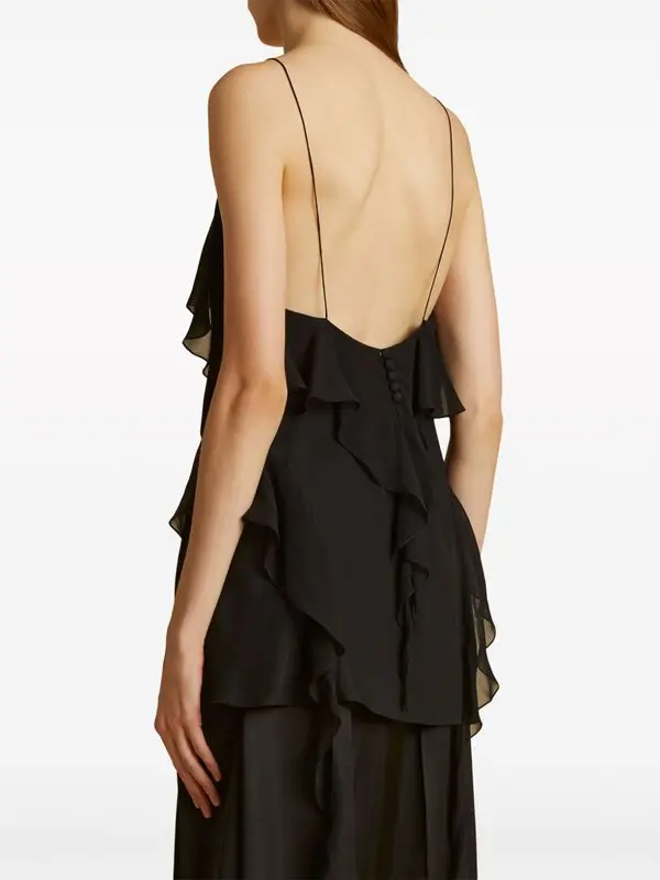 Khaite The Piet Ruffled Silk Top - Black