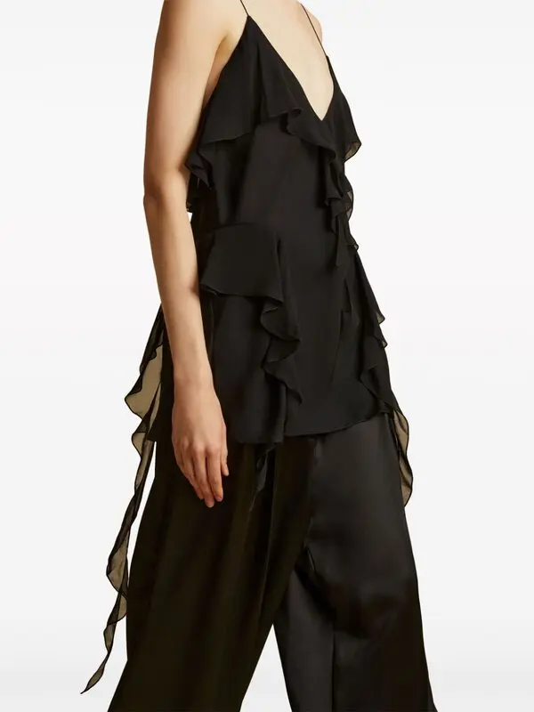 Khaite The Piet Ruffled Silk Top - Black