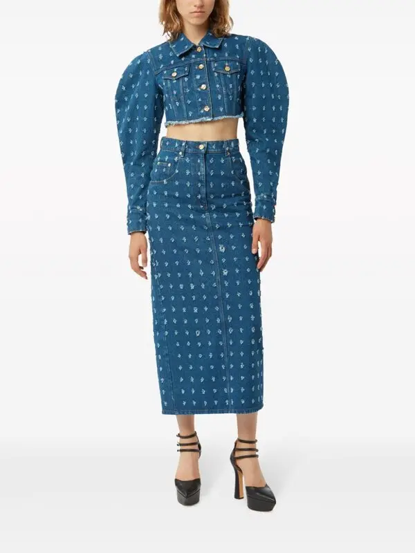 Nina Ricci Distressed Denim Midi Skirt