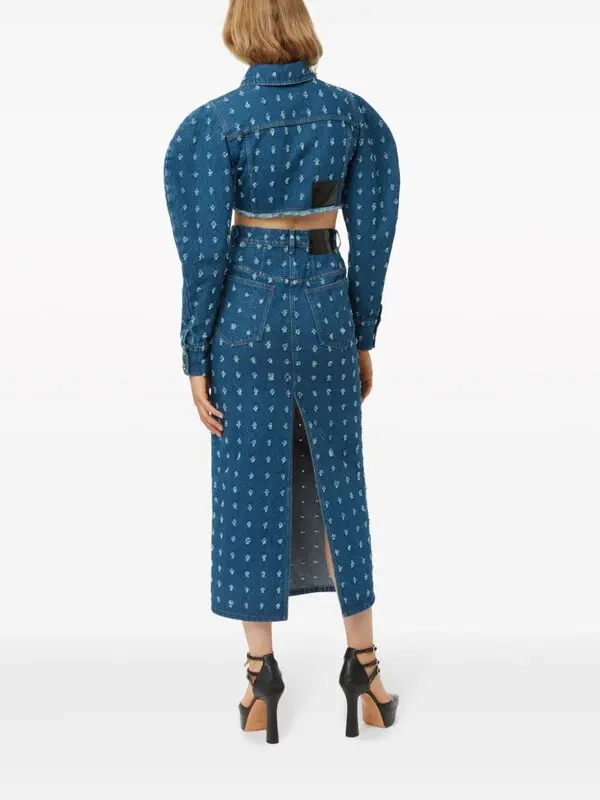 Nina Ricci Distressed Denim Midi Skirt