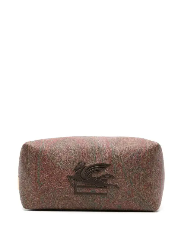 Etro Pegaso-embroidered Paisley-print Wash Bag - Brown