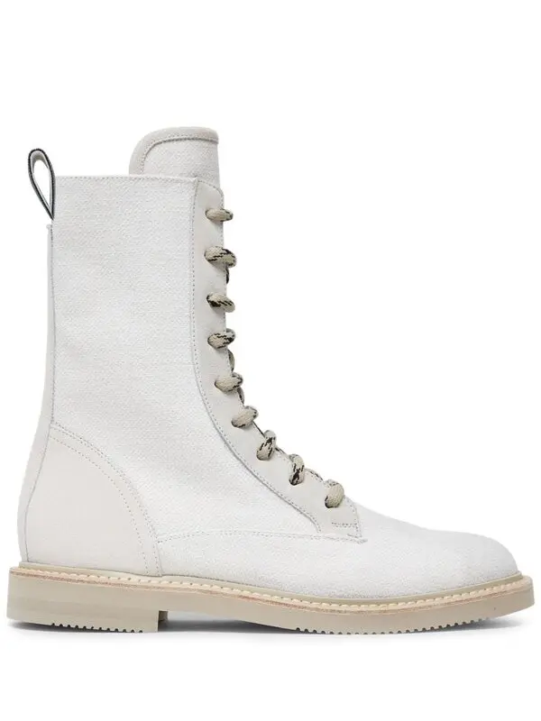 Brunello Cucinelli Leather Combat Boots - White