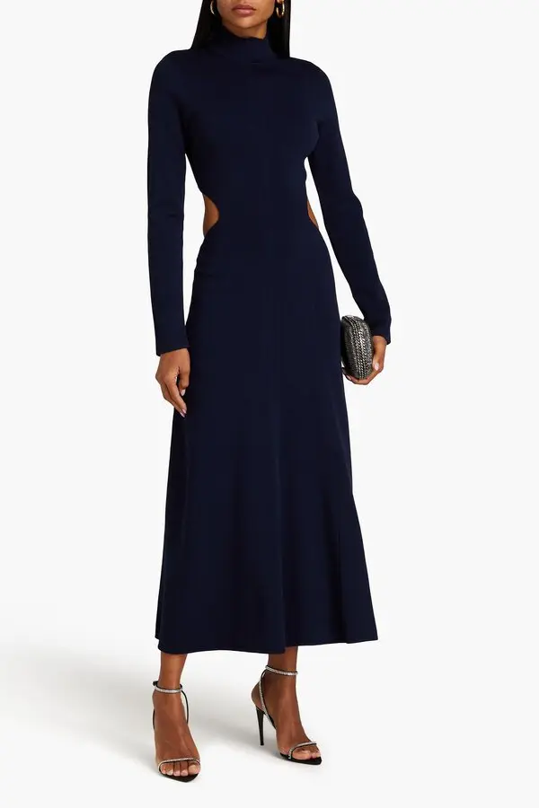 anika cut out knit dress Aje Anika Cutout Stretch-Knit Midi Dress In Navy - 70% Off