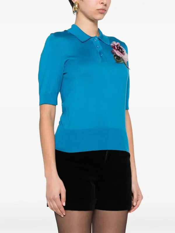 Dolce & Gabbana Floral-appliqué Knit Polo Shirt