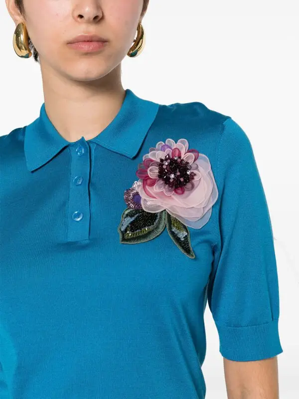 Dolce & Gabbana Floral-appliqué Knit Polo Shirt
