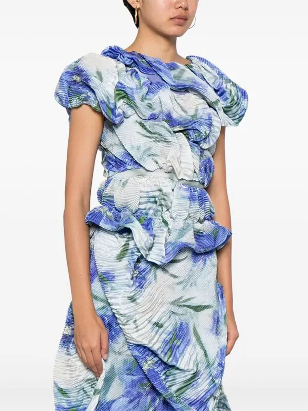 CAROLINE HU Floral-print Plissé Blouse