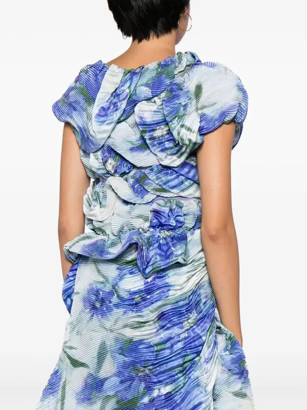 CAROLINE HU Floral-print Plissé Blouse