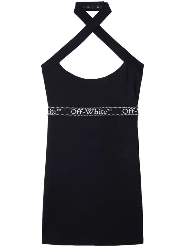 Off-White Logo-waistband Criss-cross Straps Minidress - Black