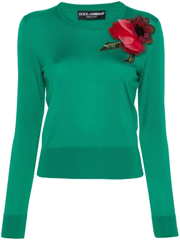 Dolce & Gabbana Floral-appliqué Silk Jumper