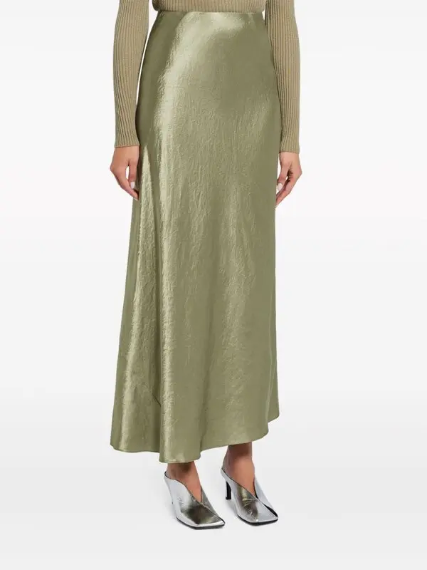 Vince Crinkled-finish Satin Maxi Skirt - Green