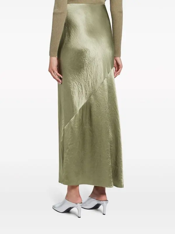 Vince Crinkled-finish Satin Maxi Skirt - Green