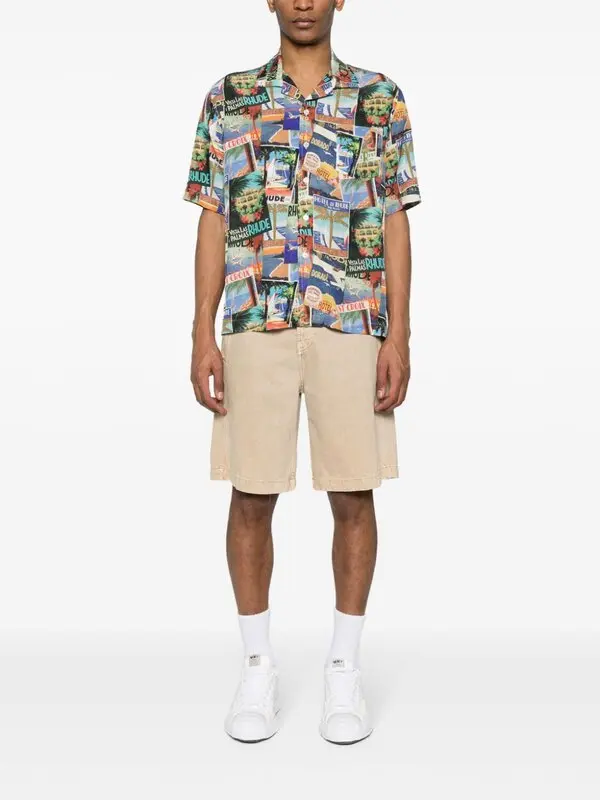 Rhude Postal Card-print Bowling Shirt - Blue