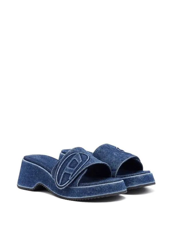 DIESEL Oval D Washed Denim サンダル y2k グランジ Diesel® Denim Sa-Oval D Pf W Sandals - Blue | Editorialist