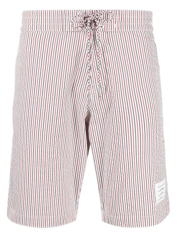 Thom Browne Seersucker Stripe-print Swim Shorts - White