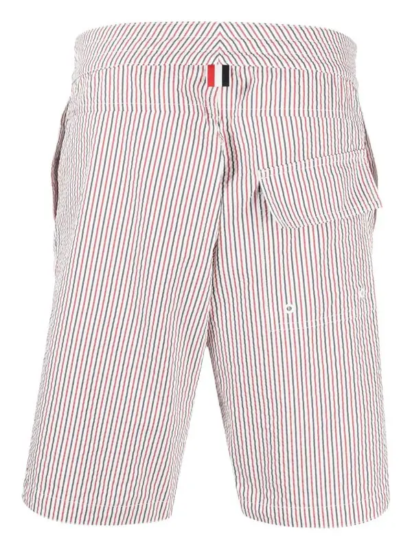 Thom Browne Seersucker Stripe-print Swim Shorts - White