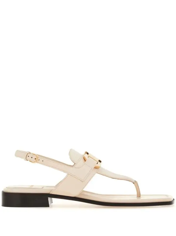 FERRAGAMO Gancini-buckle Leather Sandals - White