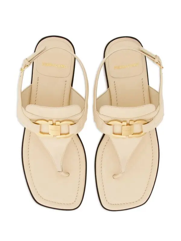 FERRAGAMO Gancini-buckle Leather Sandals - White