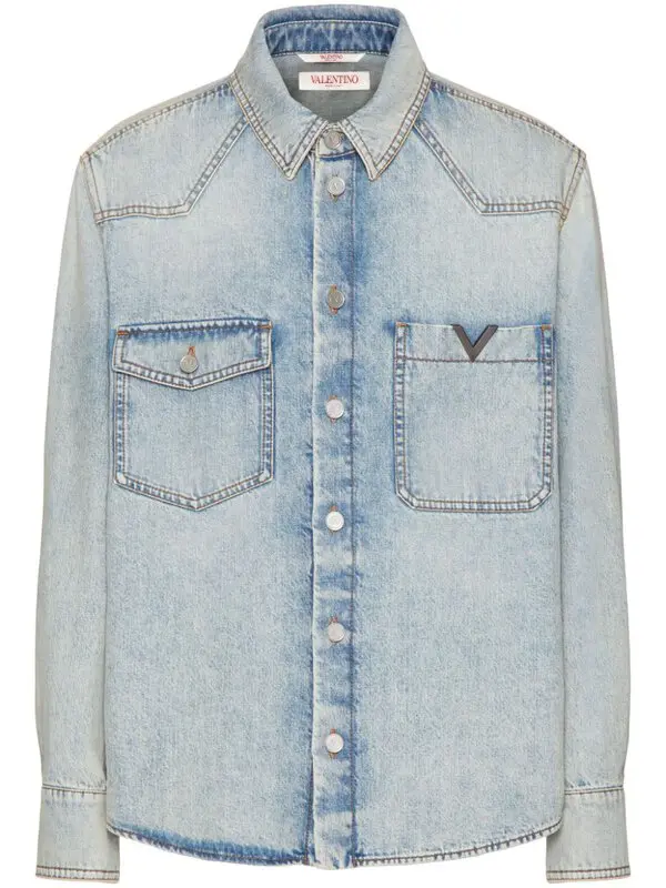 Valentino Garavani V-detail Denim Shirt - Blue