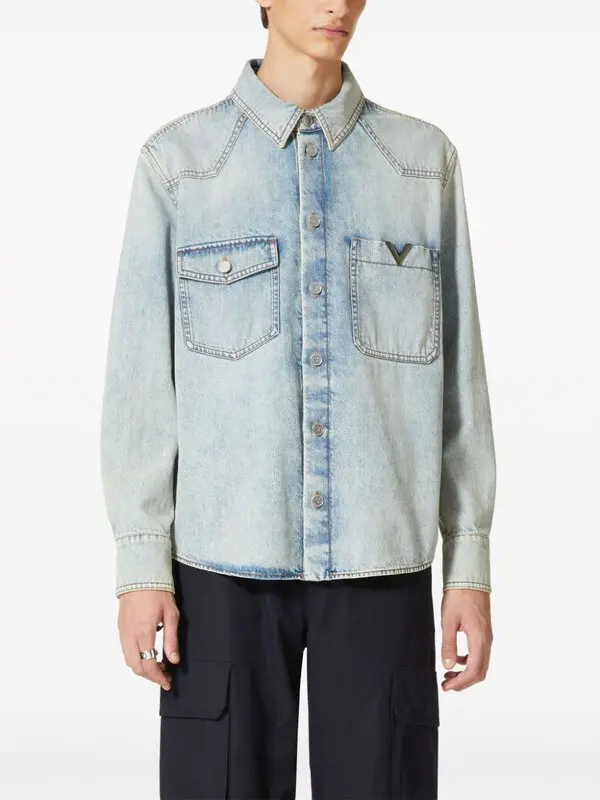 Valentino Garavani V-detail Denim Shirt - Blue