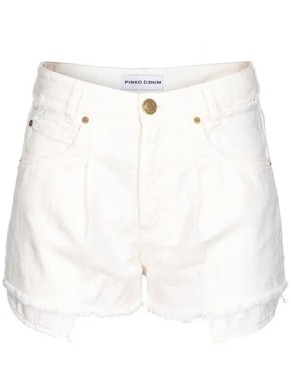 Pinko High-rise Frayed-hem Denim Shorts - White