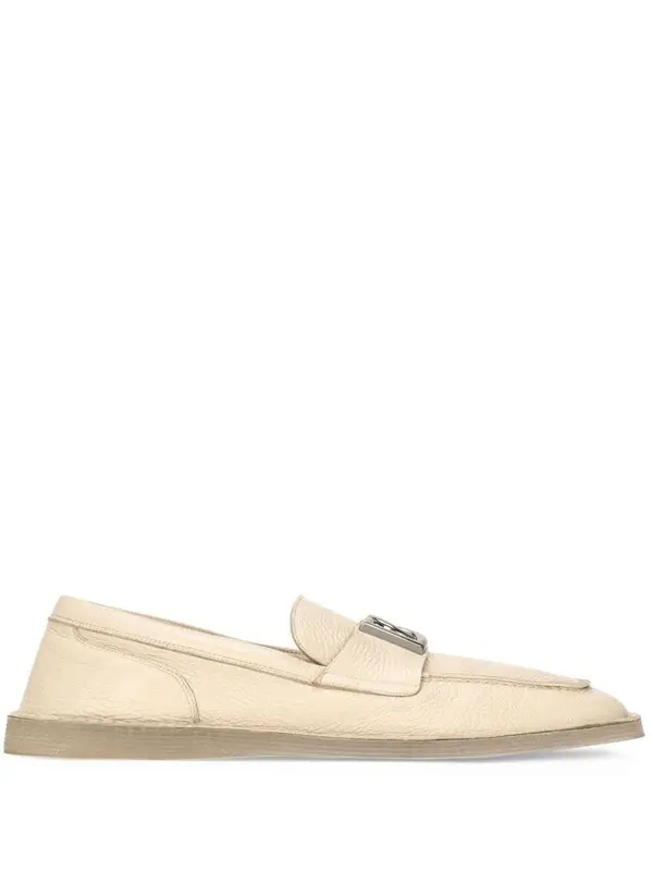 Dolce & Gabbana Logo-plaque Leather Loafers - Neutrals