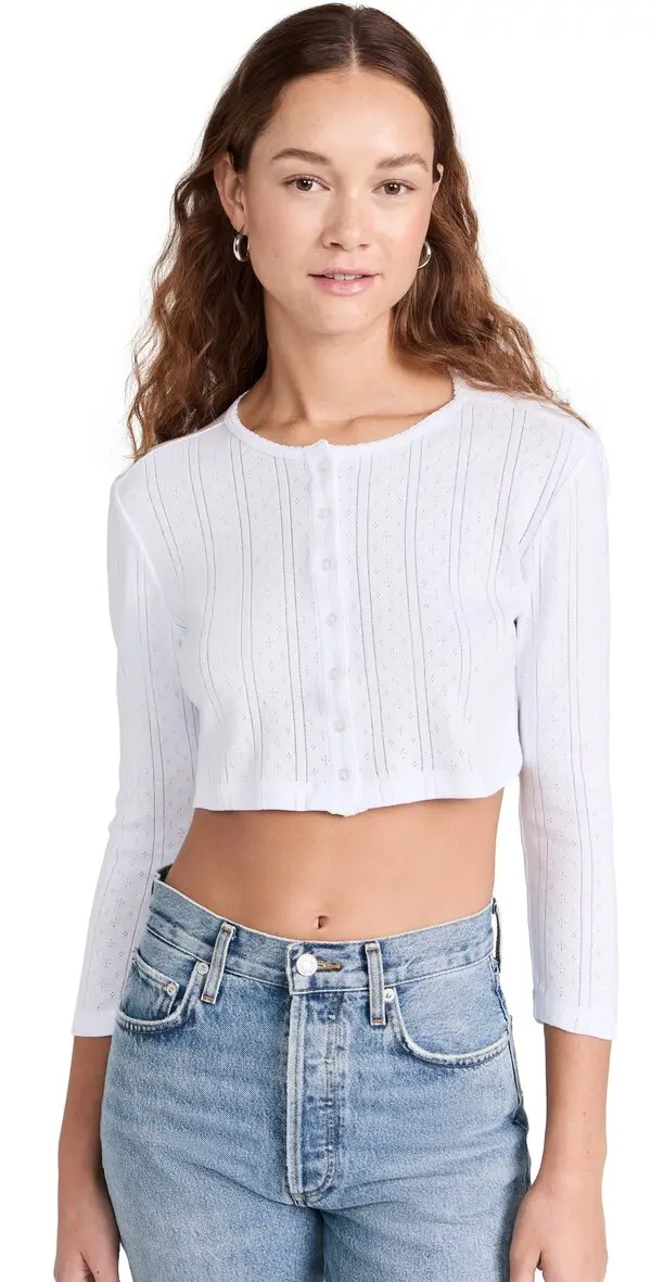 COUCOU Cropped Pointelle Cardigan