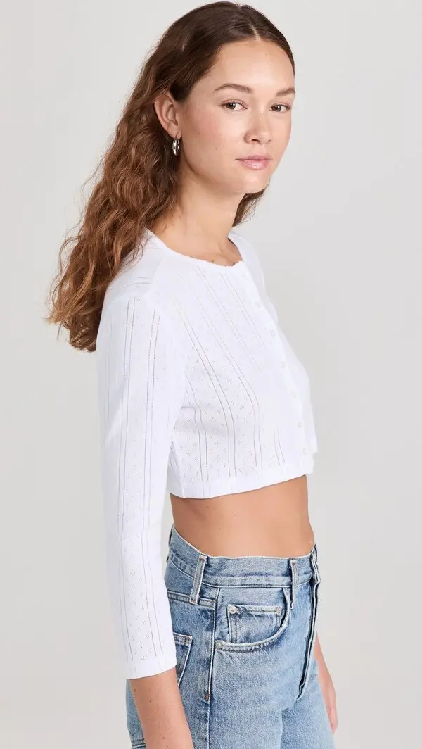 COUCOU Cropped Pointelle Cardigan