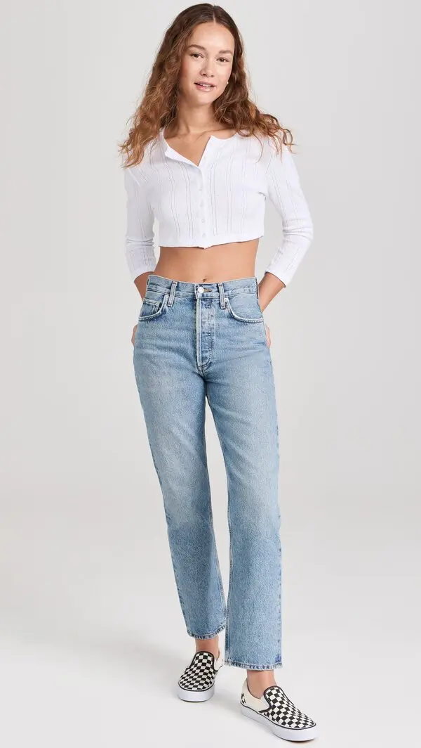 COUCOU Cropped Pointelle Cardigan