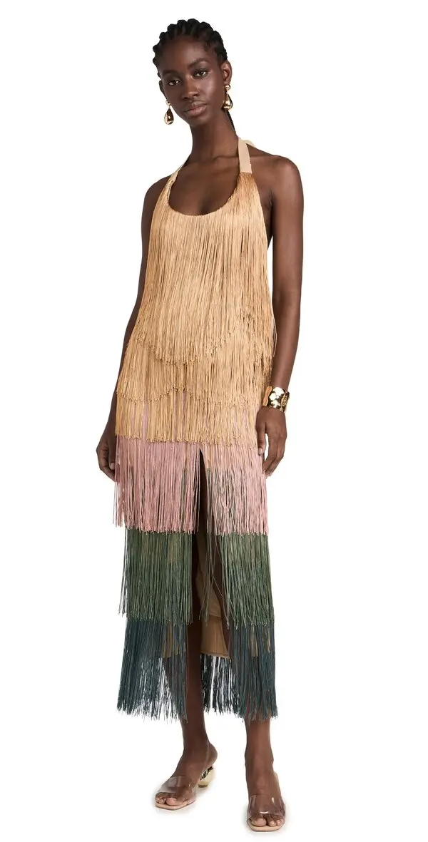 Andrea Iyamah Neme Fringe Midi Dress In Multicolour - 50% Off | Editorialist