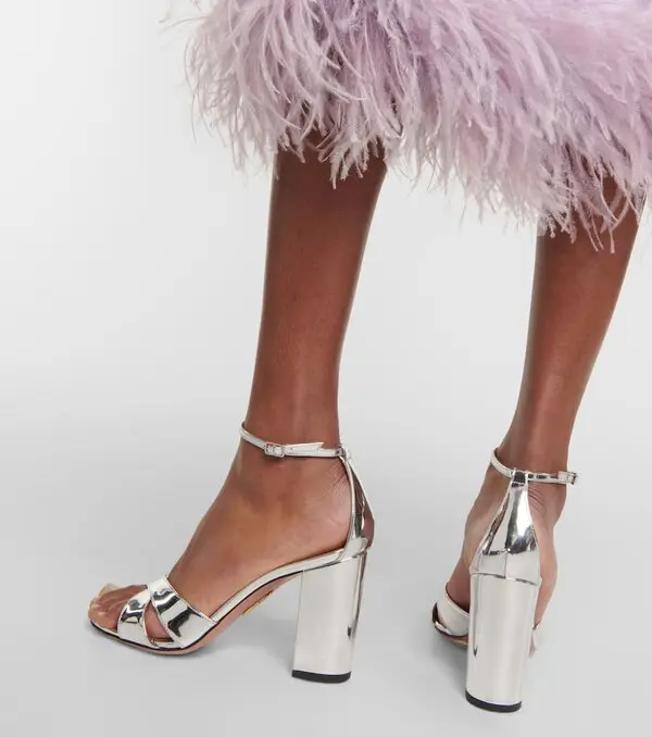 AQUAZZURA Divine 85 Metallic Leather Sandals
