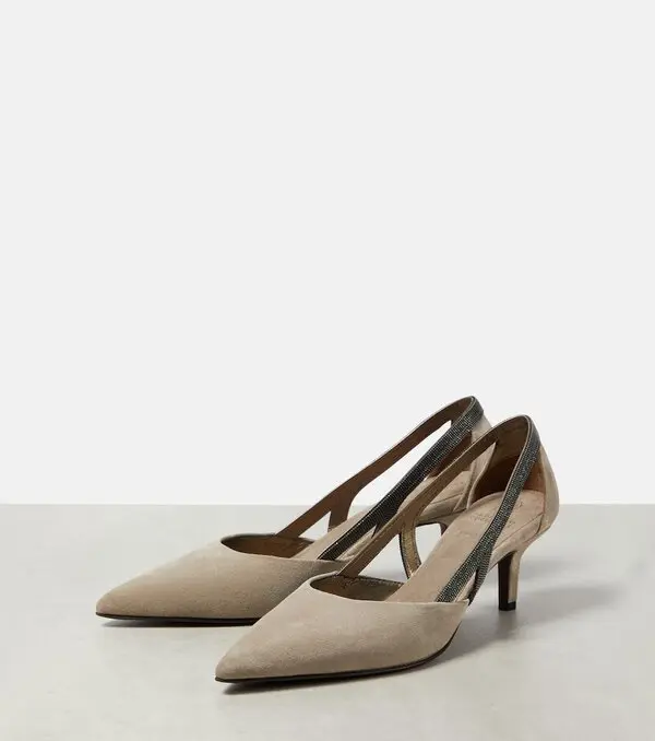 Brunello Cucinelli Embellished Slingback Pumps - Beige