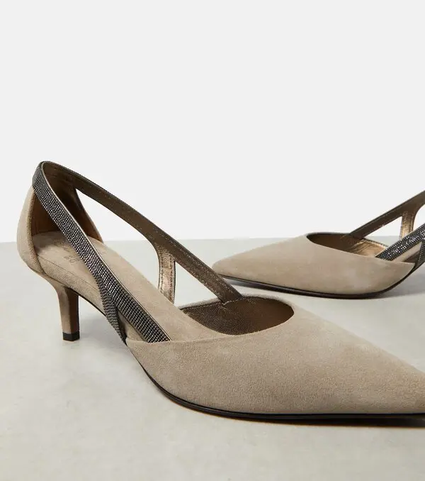 Brunello Cucinelli Embellished Slingback Pumps - Beige