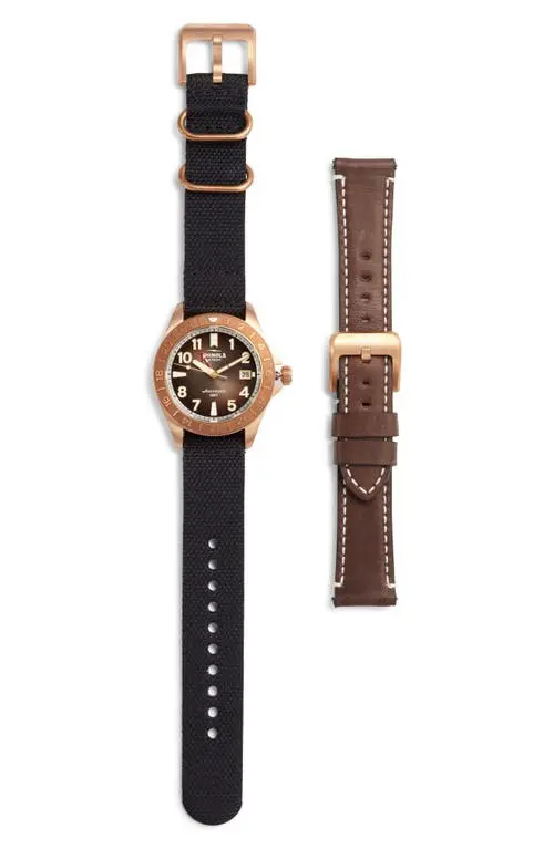 Shinola Bronze Monster Gmt Automatic Strap Watch - Dark Brown