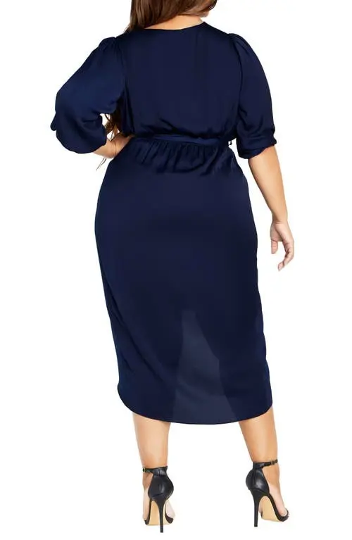 City Chic Opulent Wrap Front Midi Dress In Navy - 50% Off | Editorialist