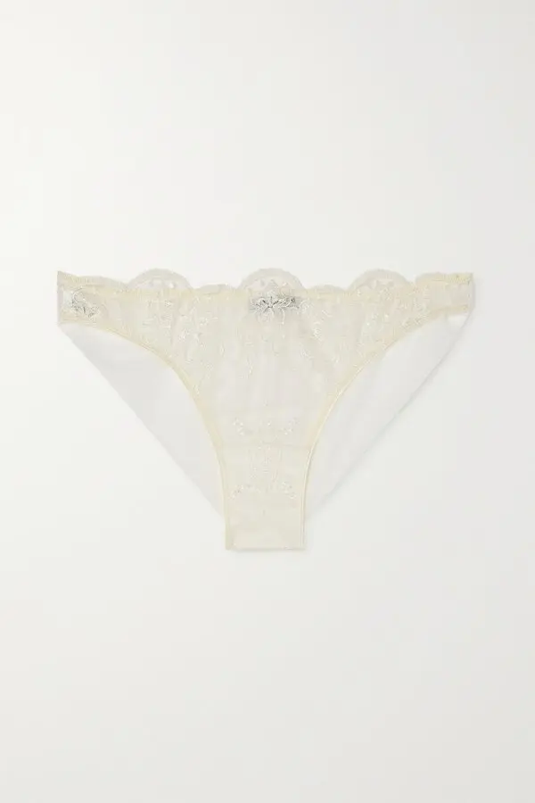 I.D. Sarrieri Net Sustain Tubereuse Blanche Scalloped Embroidered Tulle Brazilian Briefs - Cream