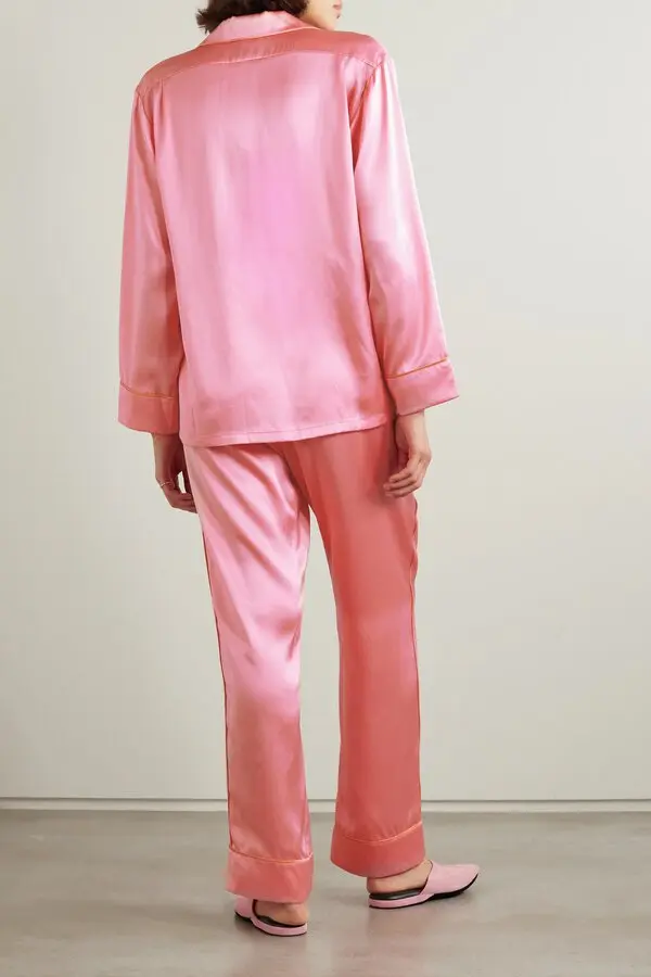 Olivia Von Halle Yves Piped Silk-satin Pajamas